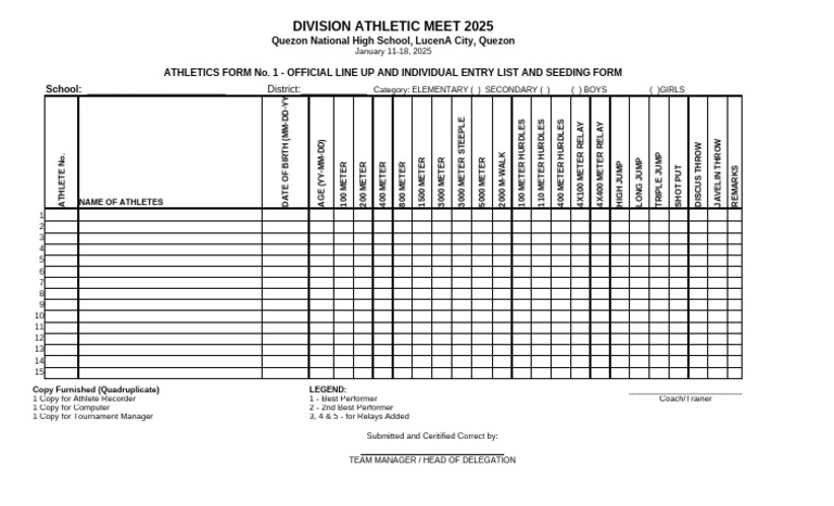 2025 Division Athletic Meet Entry Form | PDF | Track And Field | Sport ...