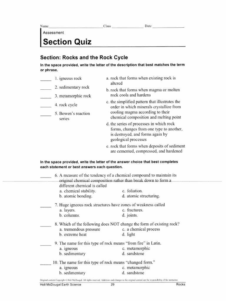 CHP 6 Rocks Practice Quizzes | PDF
