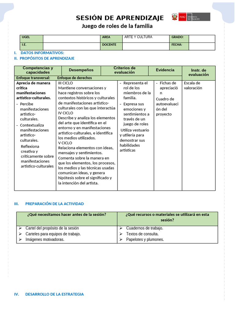 16 MAYO - ARTE - Juego de Roles de La Familia - UNIDOCENTE | PDF ...
