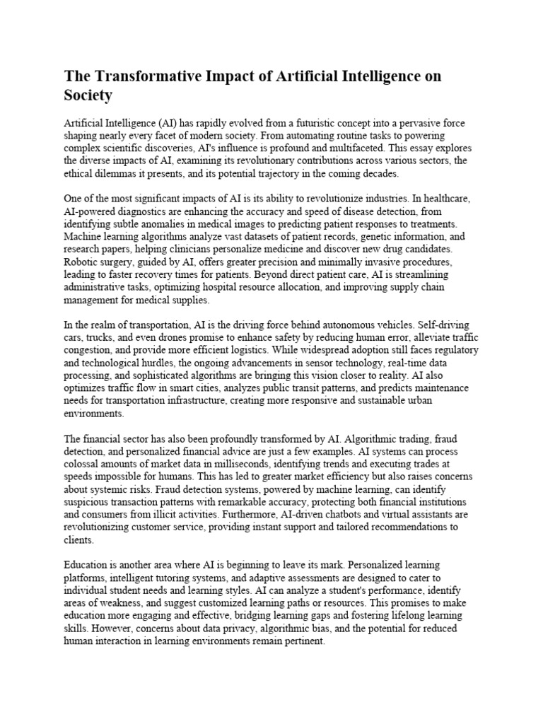 The Transformative Impact of Artificial Intelligence On Society | PDF ...