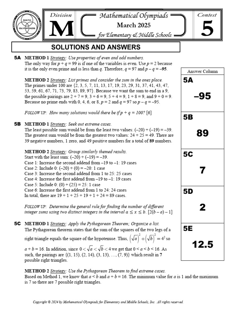 Math Olympiad Contest 5 Solutions | PDF | Number Theory | Mathematics
