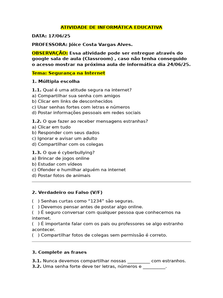 Atividade de Informática Educativa | PDF