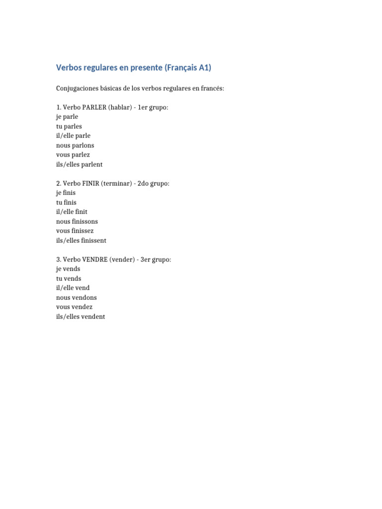 Conjugaison des verbes réguliers en français | PDF