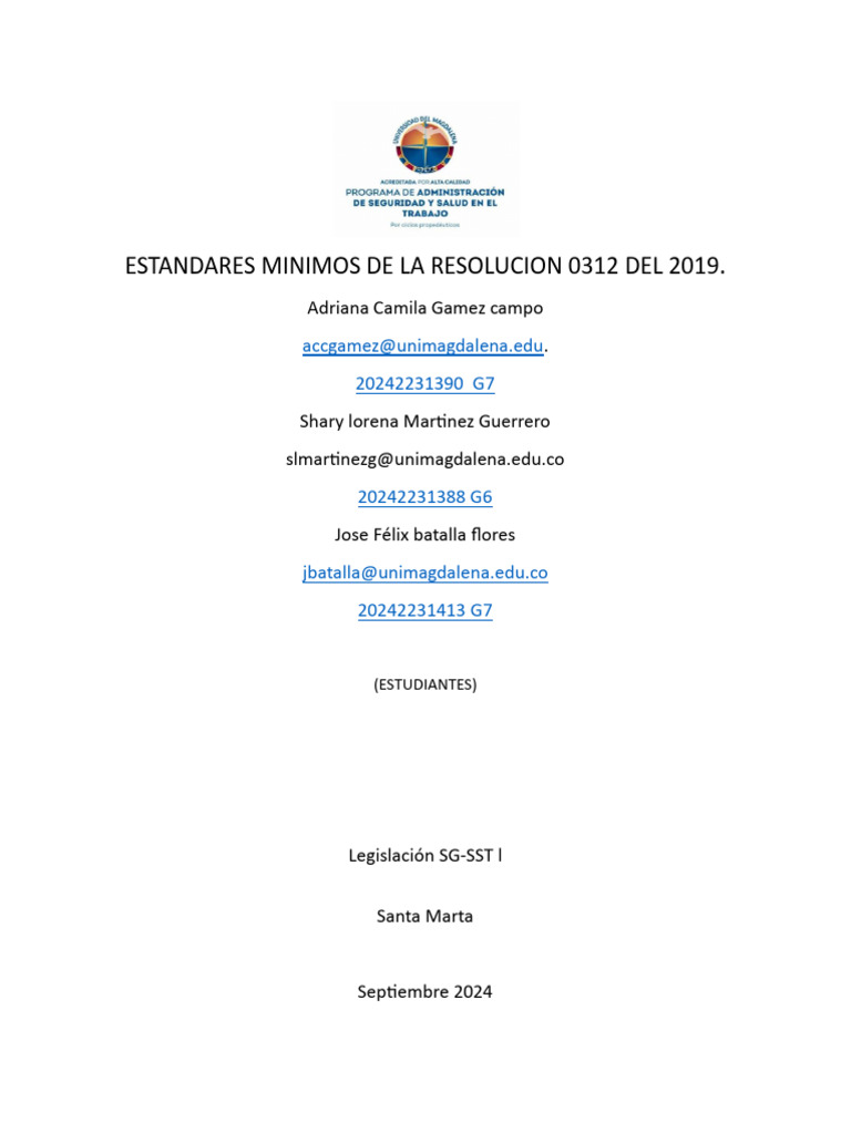 Estandares Minimos de La Resolucion 0312 Del 2019 | PDF | Seguridad y salud ocupacional | Valores