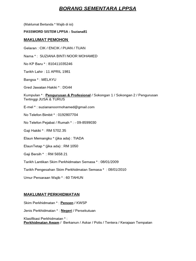 Borang Sementara Permohonan Lppsa 2021. | PDF