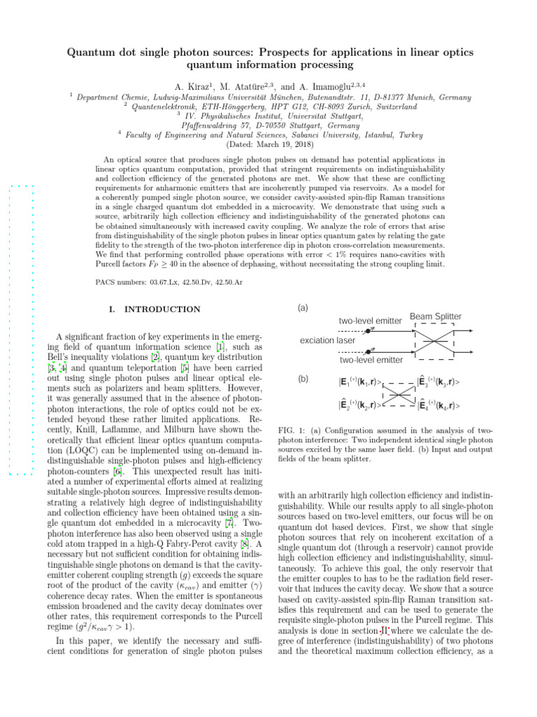 Quantum Dot Single Photon Sources - Prospects For Applications in Linear Optics Quantum ...