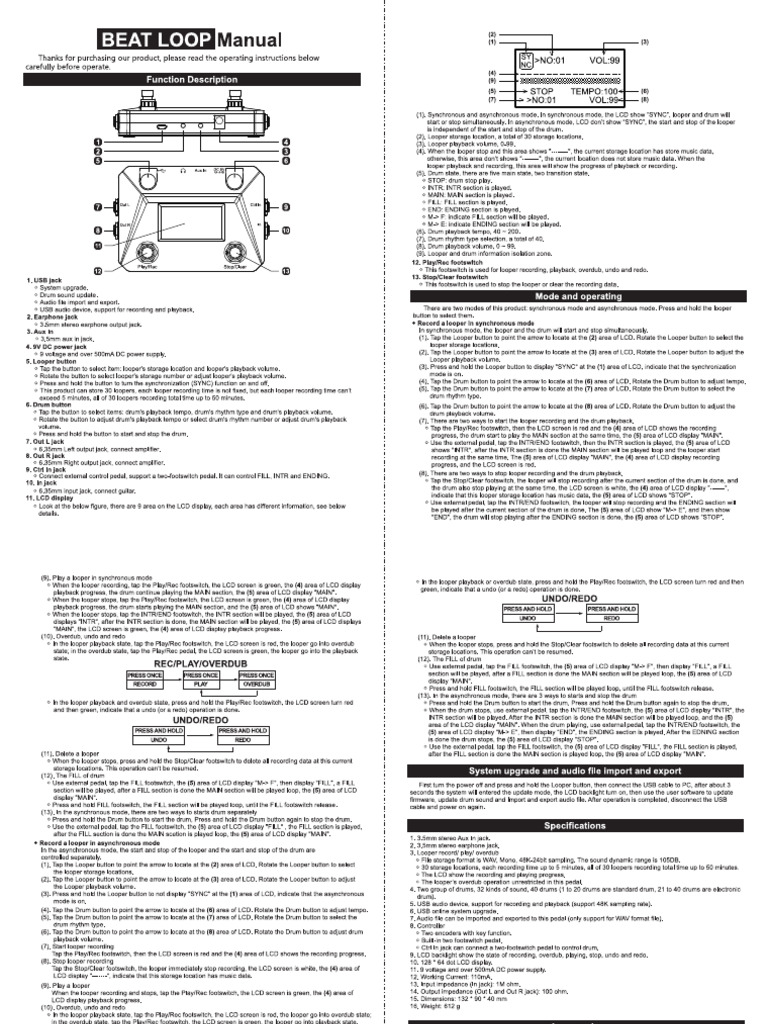 Beat+Loop+Manual (LBL 01) | PDF