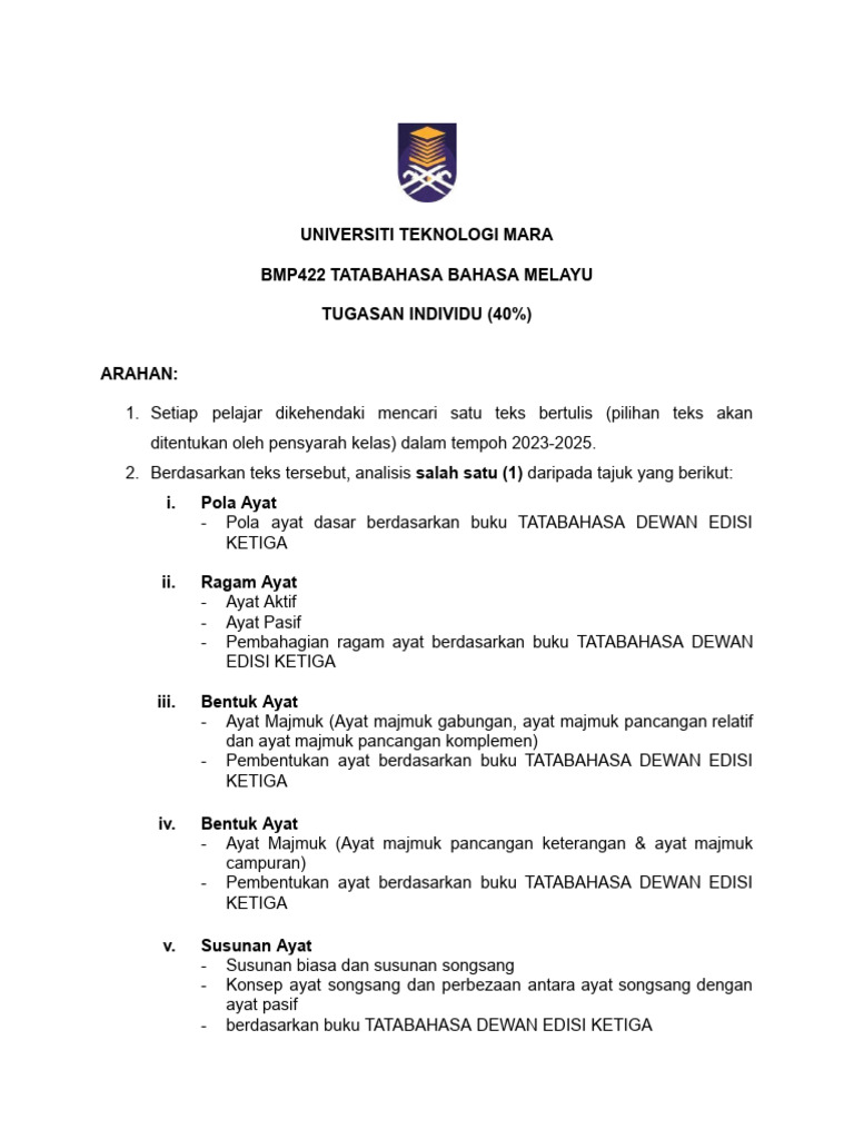 BMP422 - Arahan Tugasan Individu | PDF