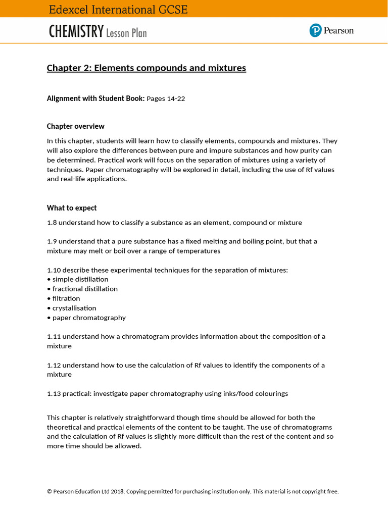 IGCSE Chem Lesson Plan 2 Elements | PDF | Distillation | Water