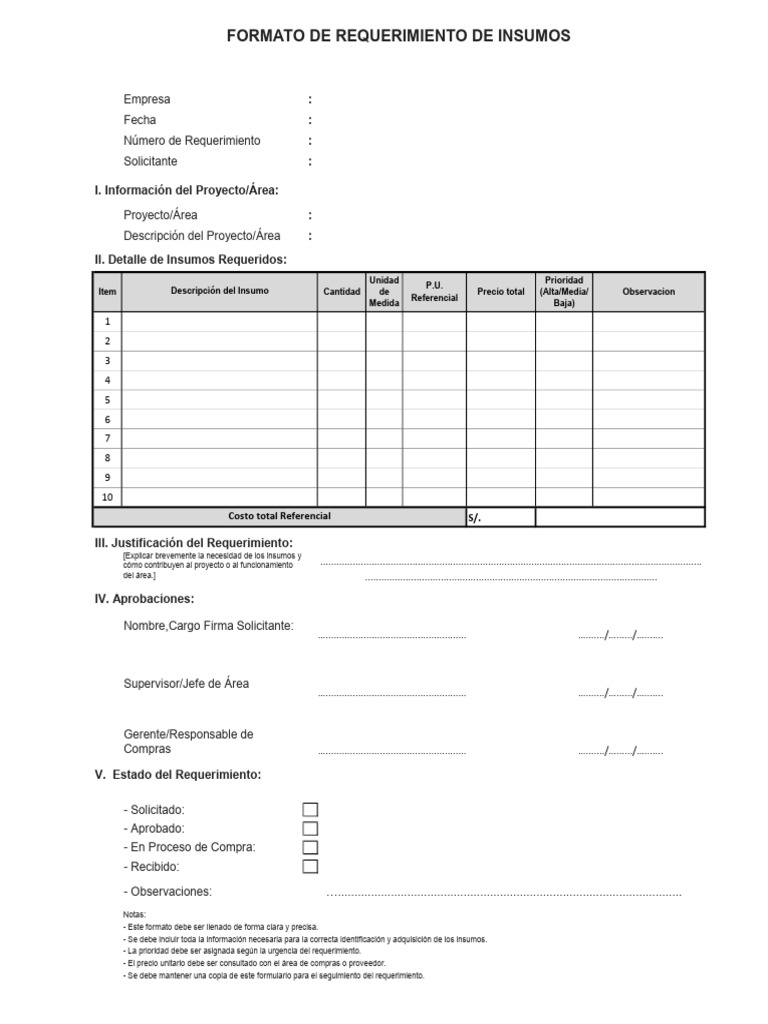 Formato de Hoja de Requerimiento | PDF