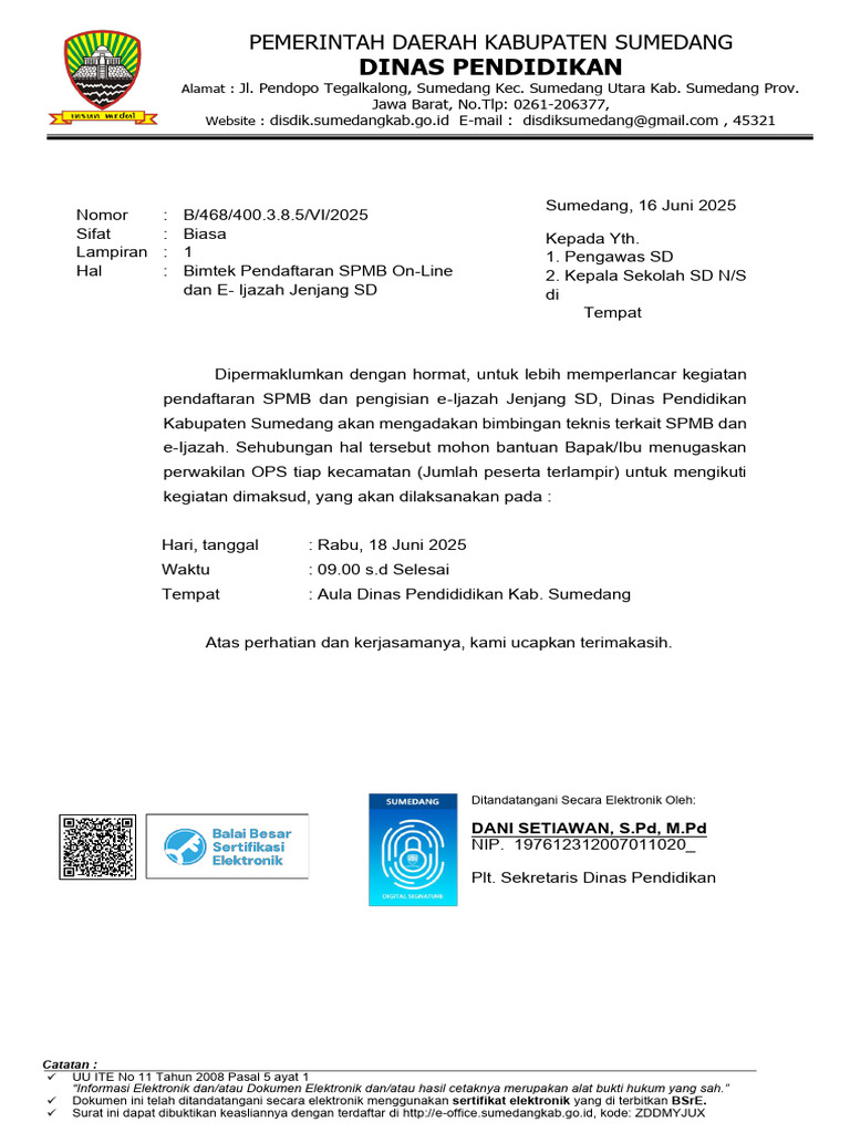 Surat Bimtek SPMB Dan e Ijasah | PDF