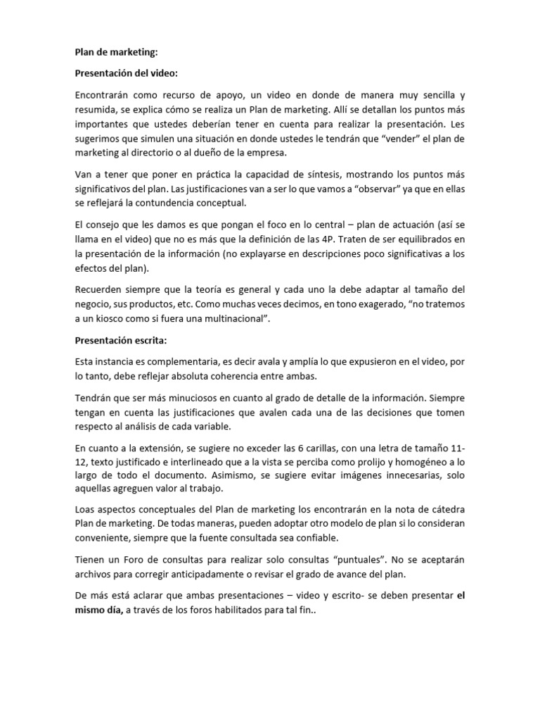 Consideraciones para La Presentación Del Plan de MK | PDF