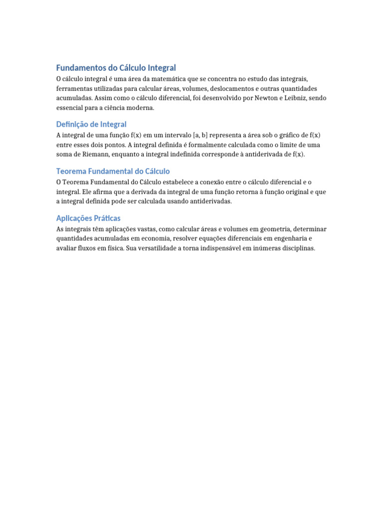 Fundamentos do Cálculo Integral | PDF