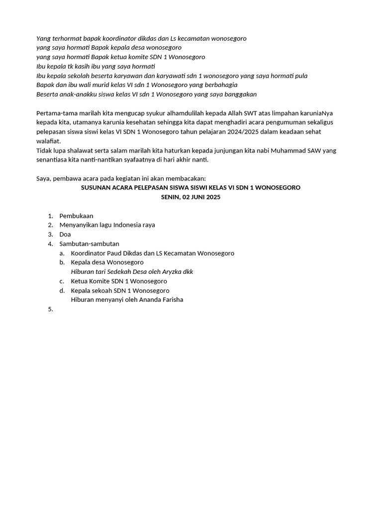 Susunan Acara Pelepasan | PDF