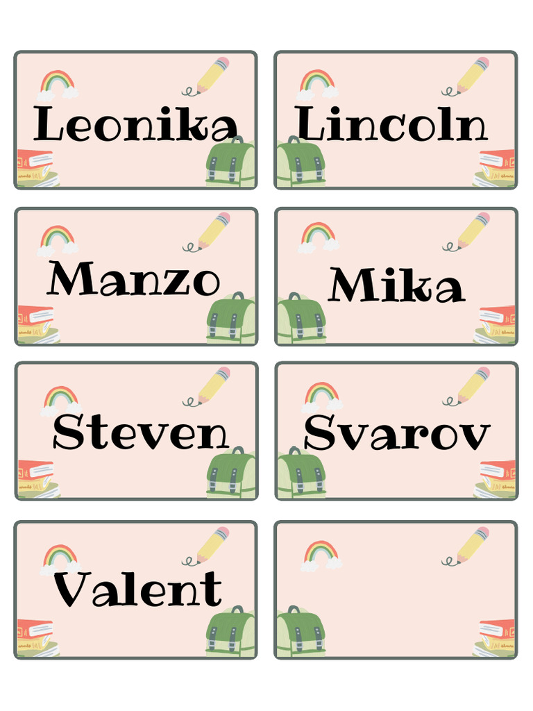 Krem Hijau Ilustrasi Alat Tulis Nama Anak Label Murid | PDF