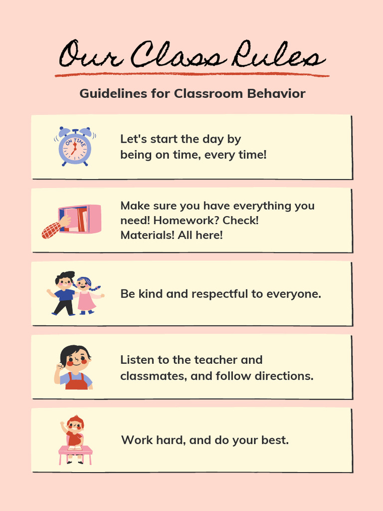 Pink and Cream Illustration Classroom Rules Poster | PDF