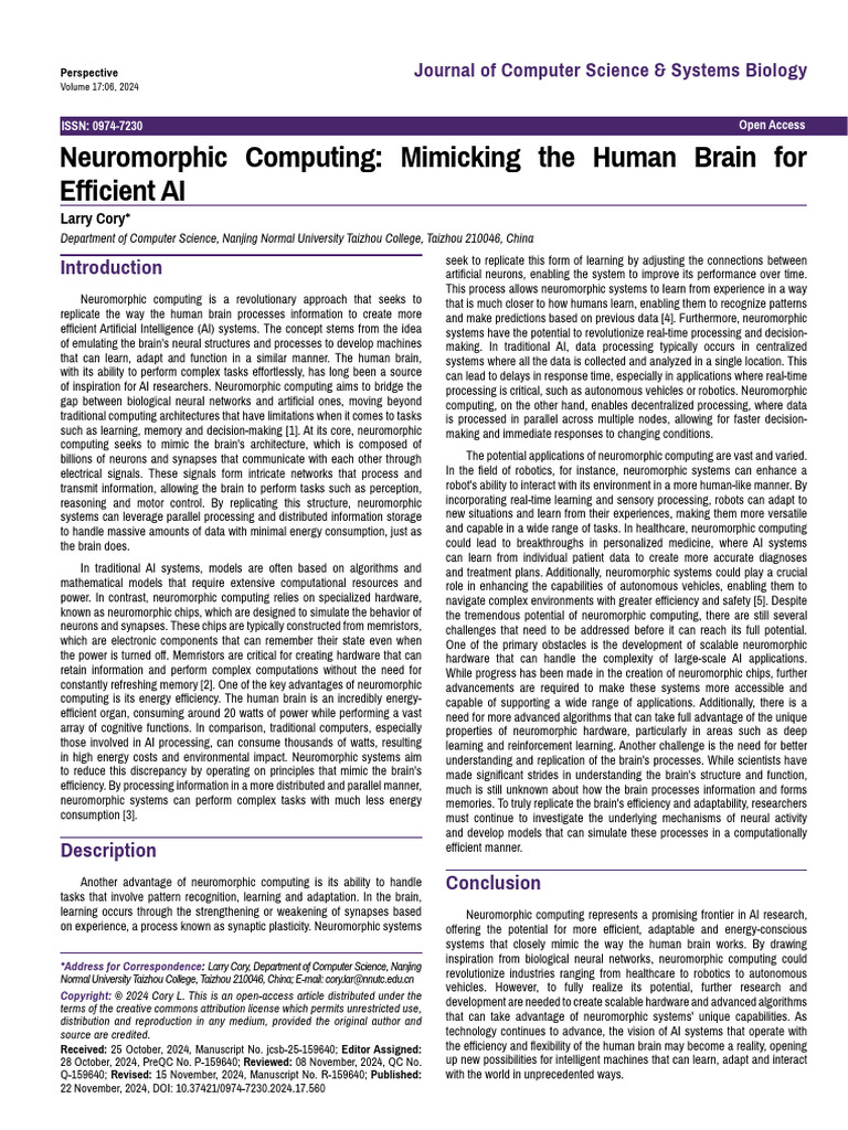Neuromorphic Computing - Mimicking The Human Brain For Efficient AI | PDF | Artificial ...