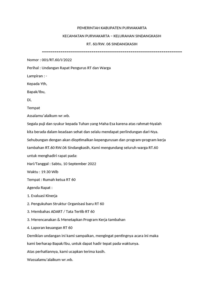Contoh Undangan RT | PDF