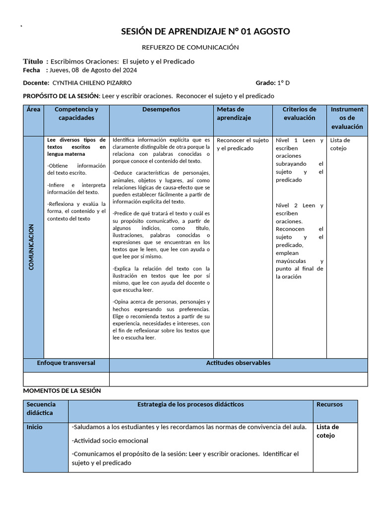 AGOSTO #1 Refuerzo Com. Unidad #5docx | PDF | Asunto (gramática ...