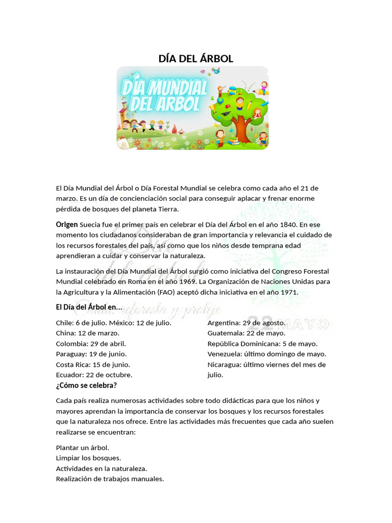 Celebración del Día del Árbol en Argentina | PDF