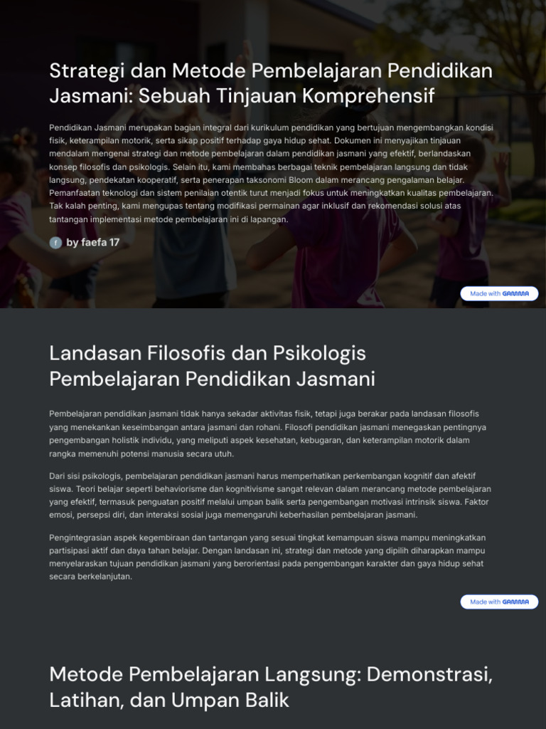 Strategi Dan Metode Pembelajaran Pendidikan Jasmani Sebuah Tinjauan Komprehensif | PDF