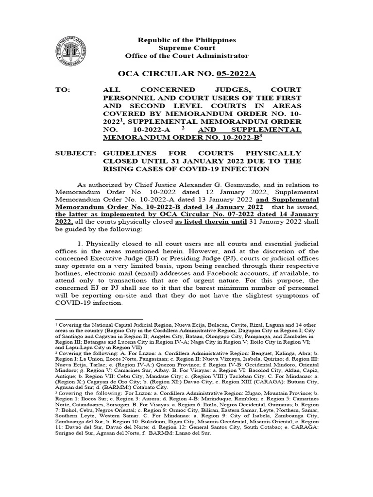 OCA Circular No. 05 2022 A | PDF | Justice | Crime & Violence