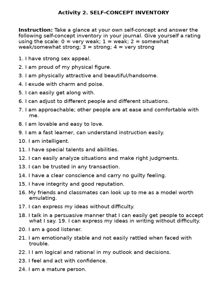 Self-Concept Inventory Assessment | PDF