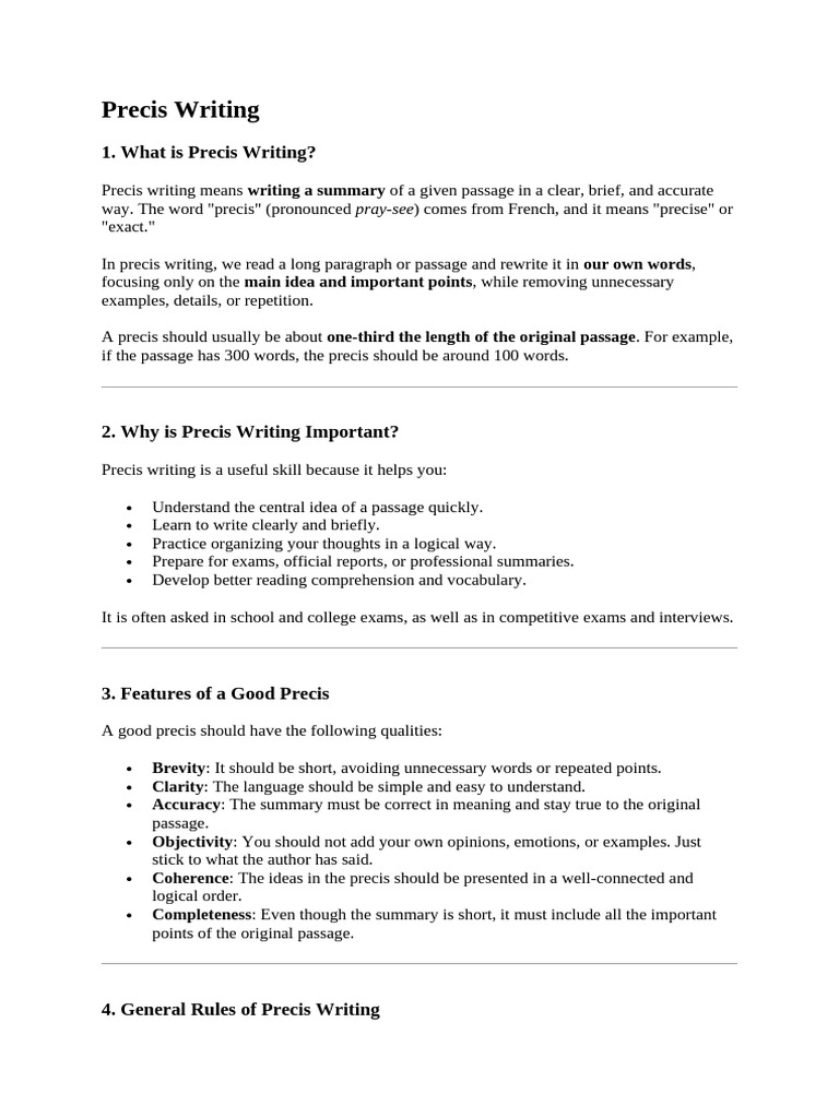 Guide to Effective Precis Writing | PDF | Thought | Vocabulary