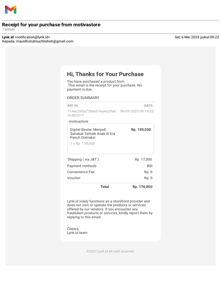Gmail - Receipt For Your Purchase From Motivastore | PDF