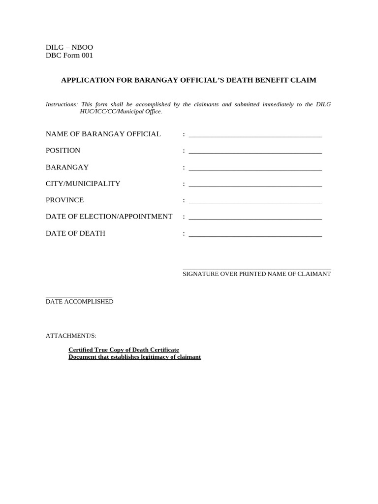 DBC Form 1 - Claimant's Application Form | PDF