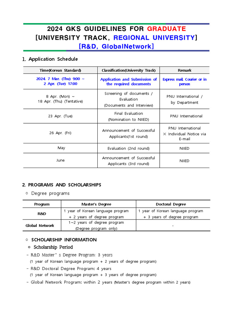 2024 GKS-G Application Guideline (English) - R&D, GlobalNetwork | PDF | Academic Degree | Birth ...