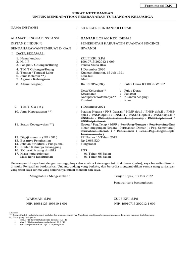 Formulir KP4 (BKPP - Kuansing.go - Id) - 1 | PDF