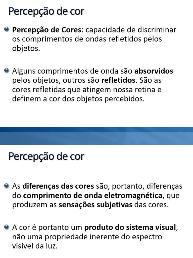 Percepção de Cores e Profundidade Visual | PDF | Sistema visual | Cor