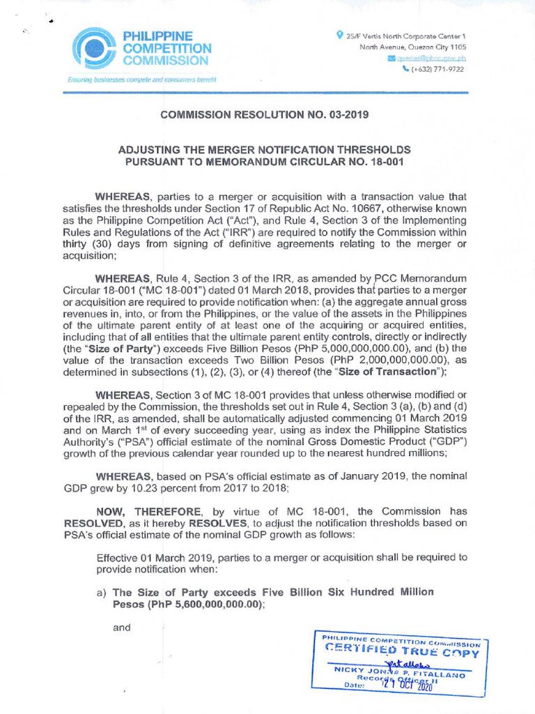 Case 309 - PCC Commission Resolution No. 03-2019 | PDF