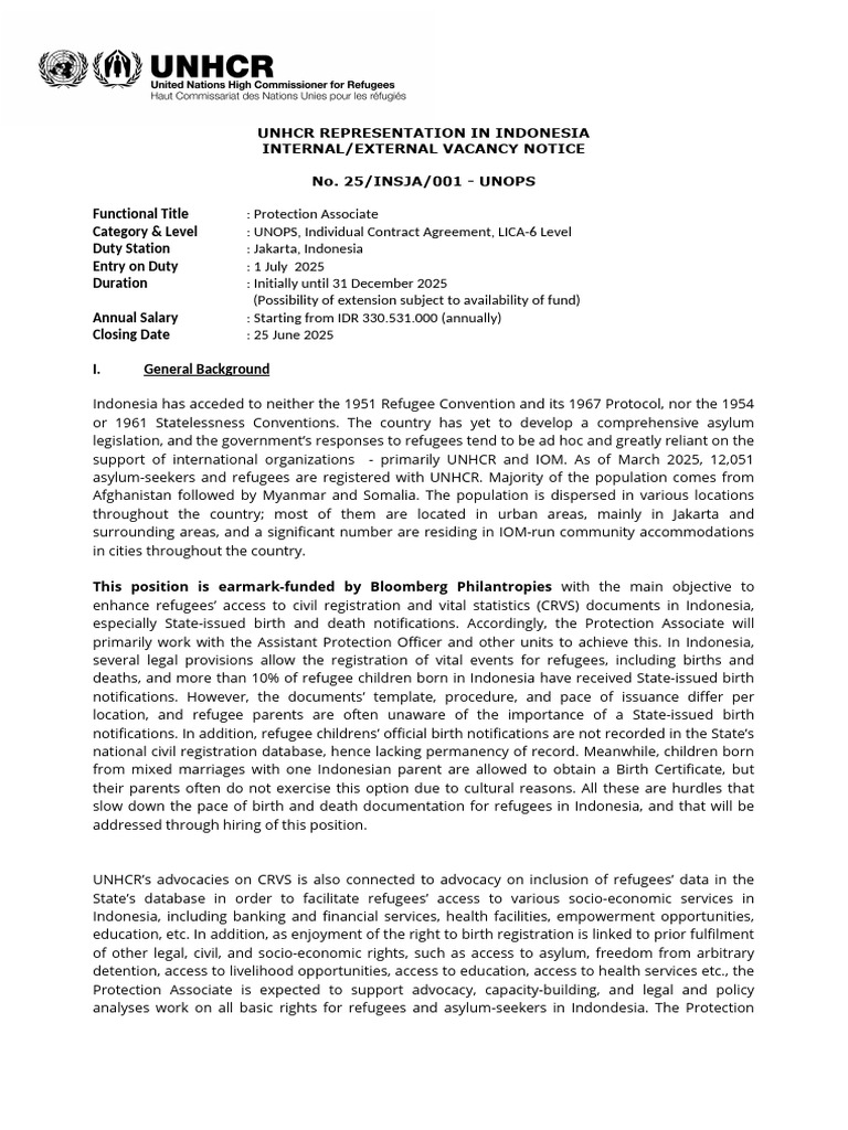 001 - Protection Associate - LICA UNOPS - Jakarta, Indonesia(1) | PDF ...