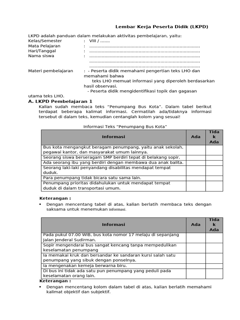 Tugas 2 LKPD - Bin 8 Teks Lho - Rosyifatul - Mts Putri | PDF