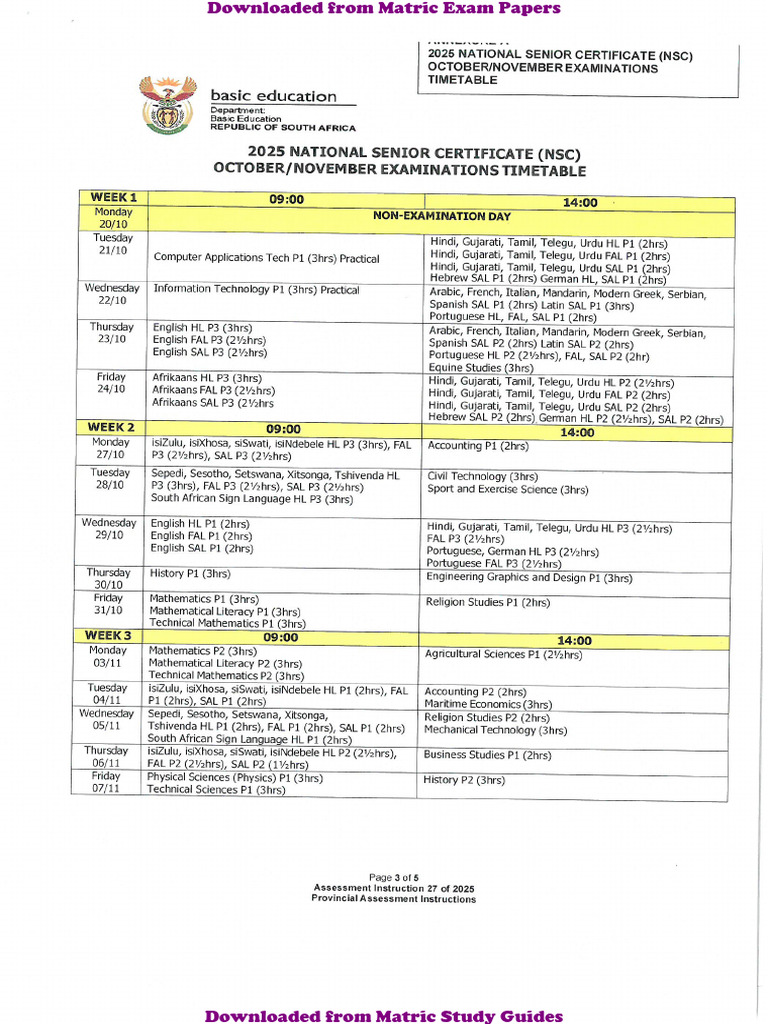 2025 Final NSC Timetable | PDF