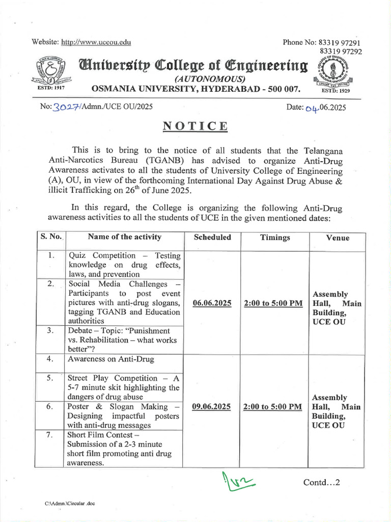 NOTICE - College Is Organizing Anti-Drug Awareness Activities To All Students of All Semesters ...