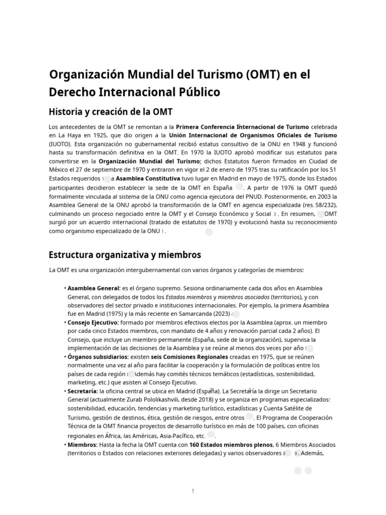 Organización Mundial Del Turismo (OMT) en El Derecho Internacional ...