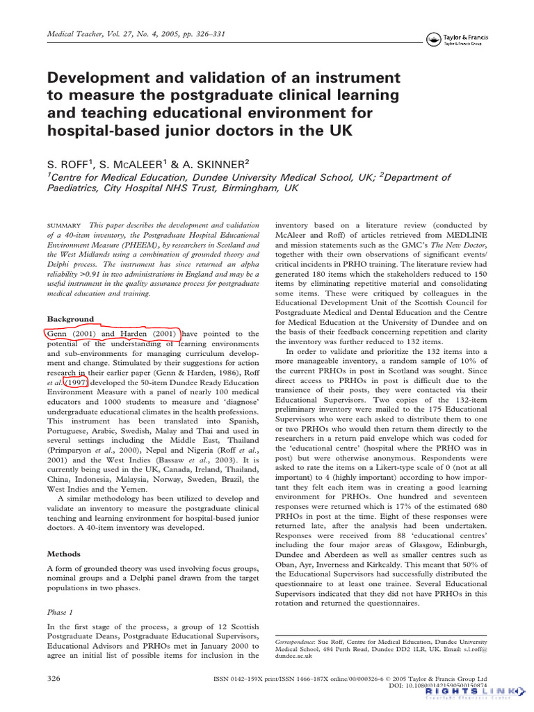 PHEEM: Measuring Clinical Learning Environments | PDF | Teachers ...