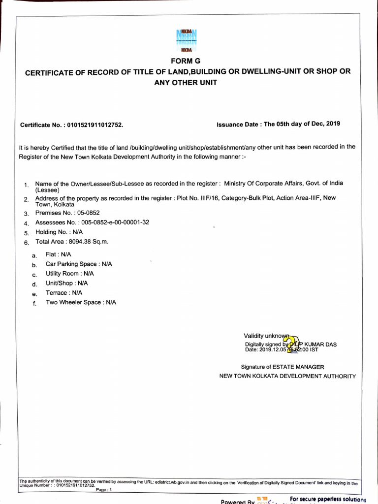 Certificate of Record of Corporate Bhawan Land | PDF