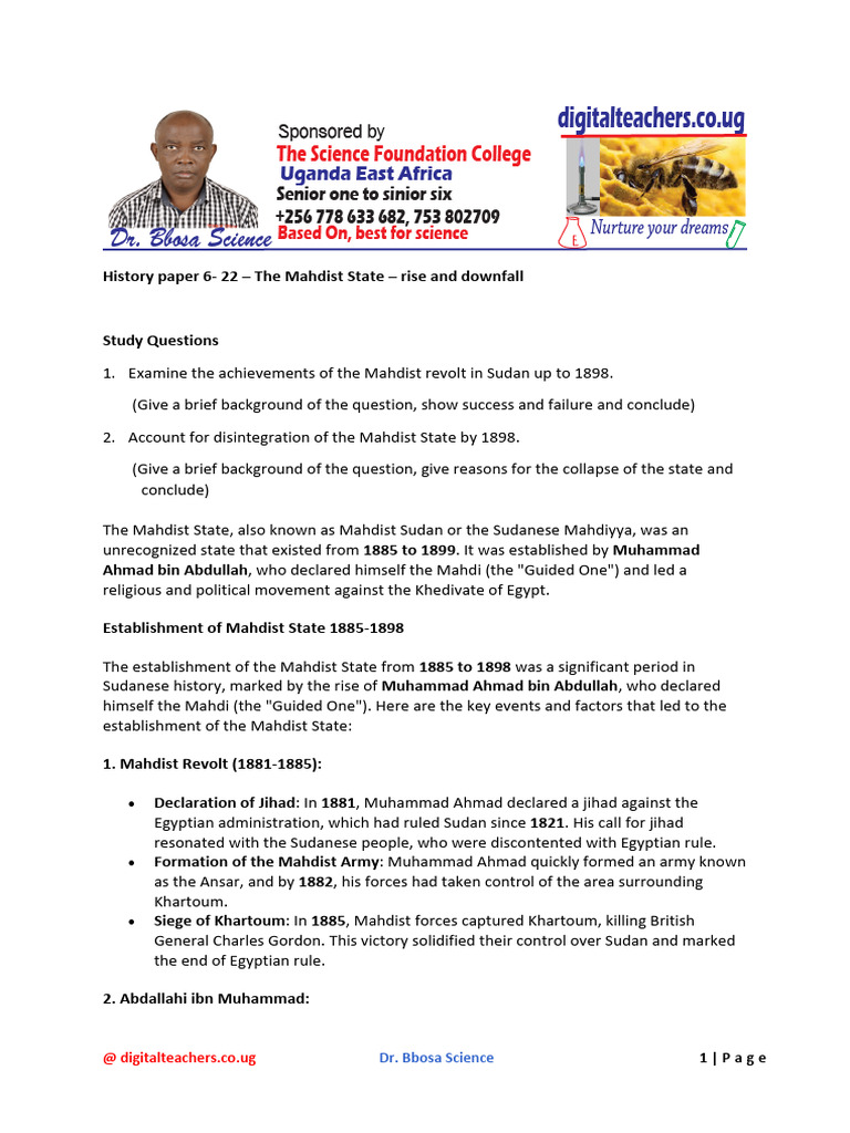 History Paper 6 22 - The Mahdist State - Rise and Downfall | PDF | Sudan