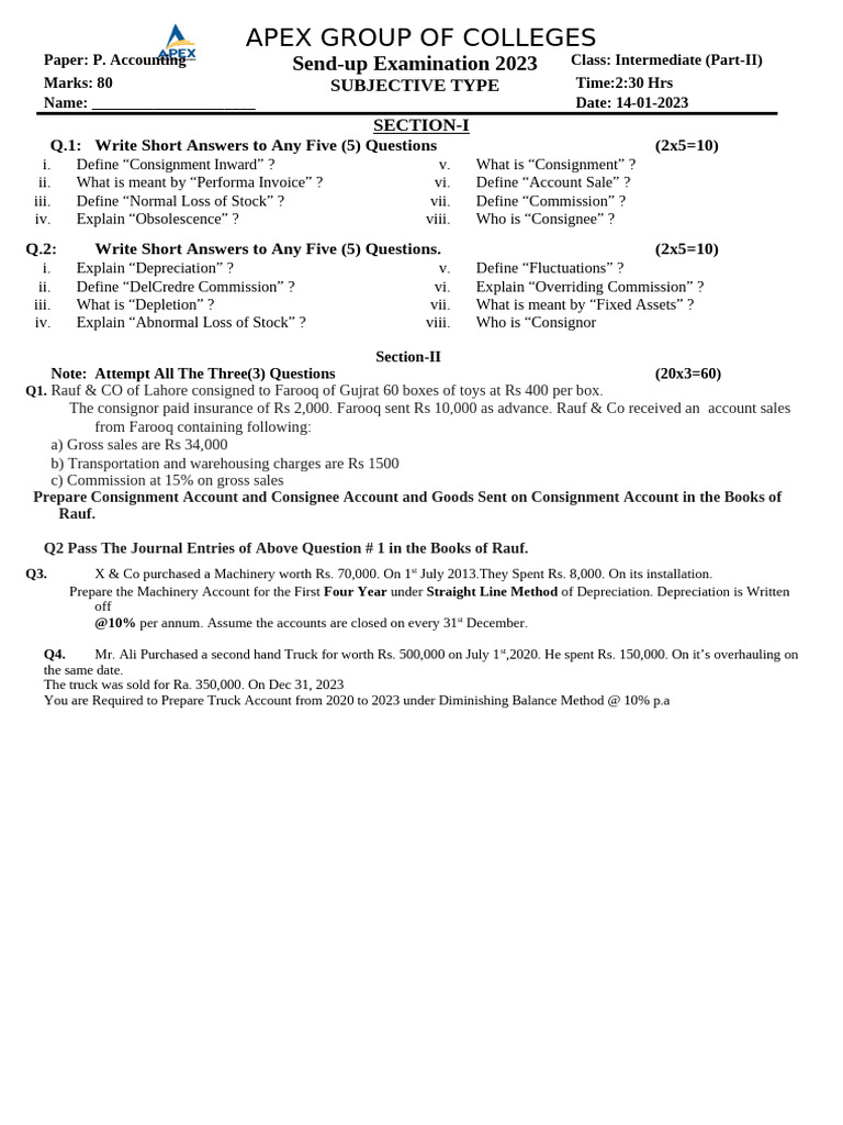 Accounting Subjective ICom Part 2 1st Half Book | PDF | Depreciation ...