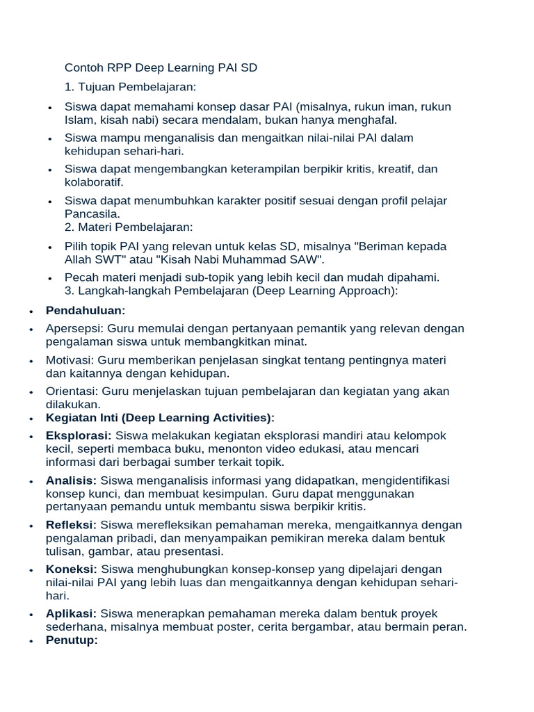 Contoh RPP Deep Learning PAI SD | PDF