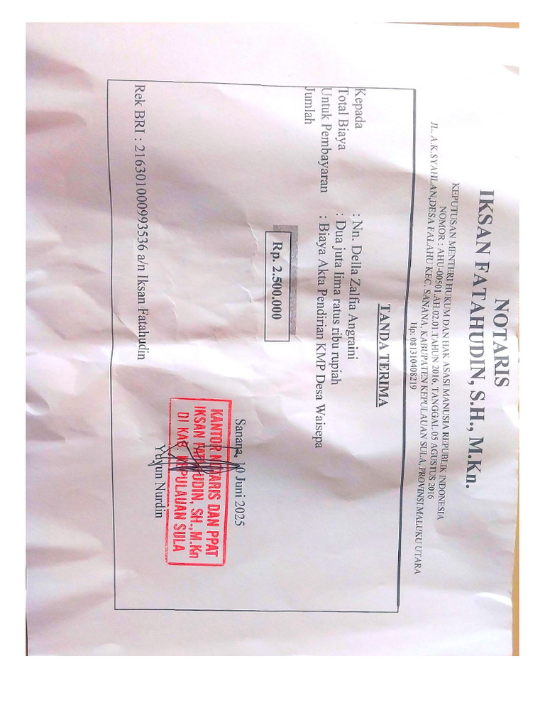 Bukti Pembayaran Notaris | PDF