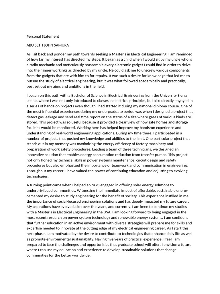 Master's in Electrical Engineering Aspirations | PDF | Engineering ...