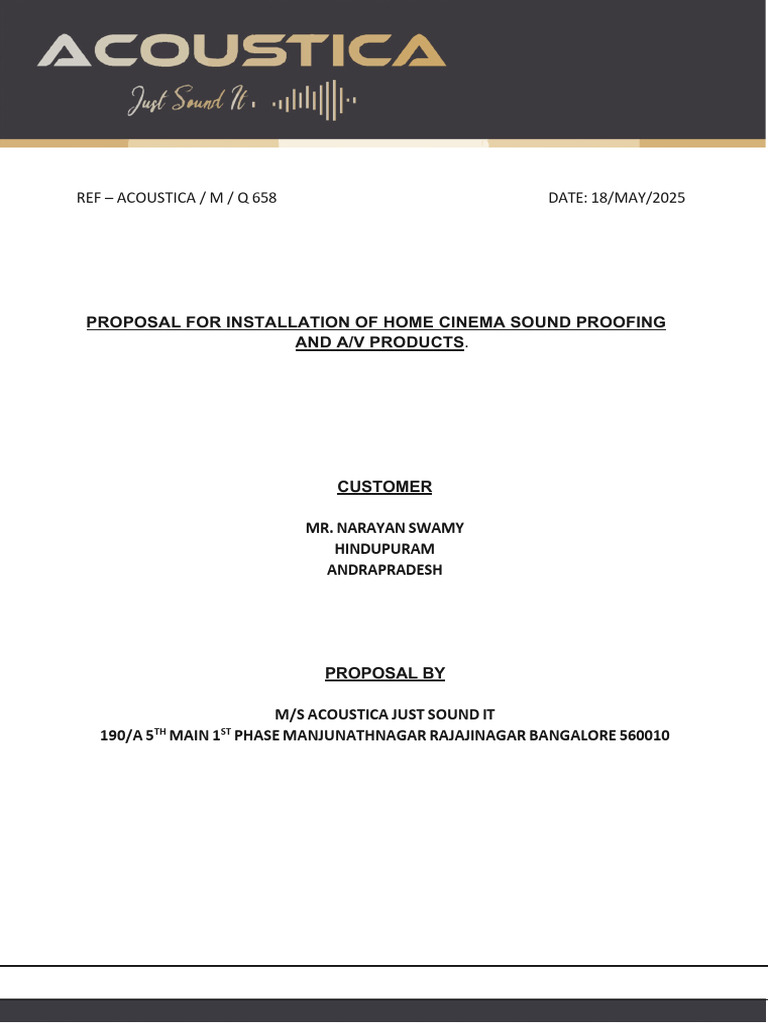 Av Quotation Mr. Narayan Swamy - Acoustica-1 | PDF | Sound Technology | Sound