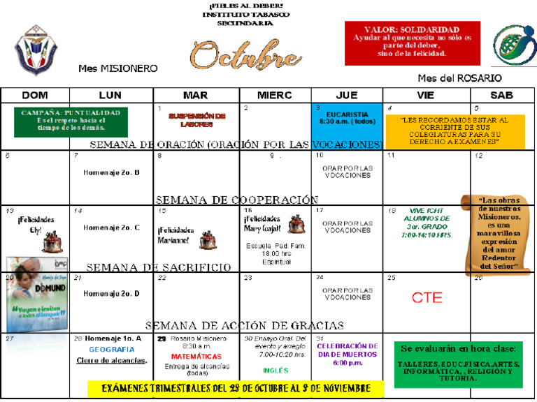 Calendario Octubre | PDF