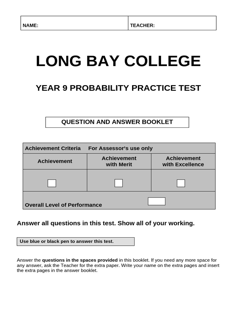 Probability Practice Test 2 | PDF | Probability | Probability Theory