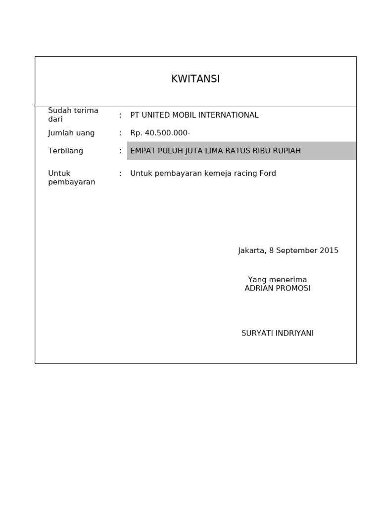 Format Kwitansi Pembayaran | PDF